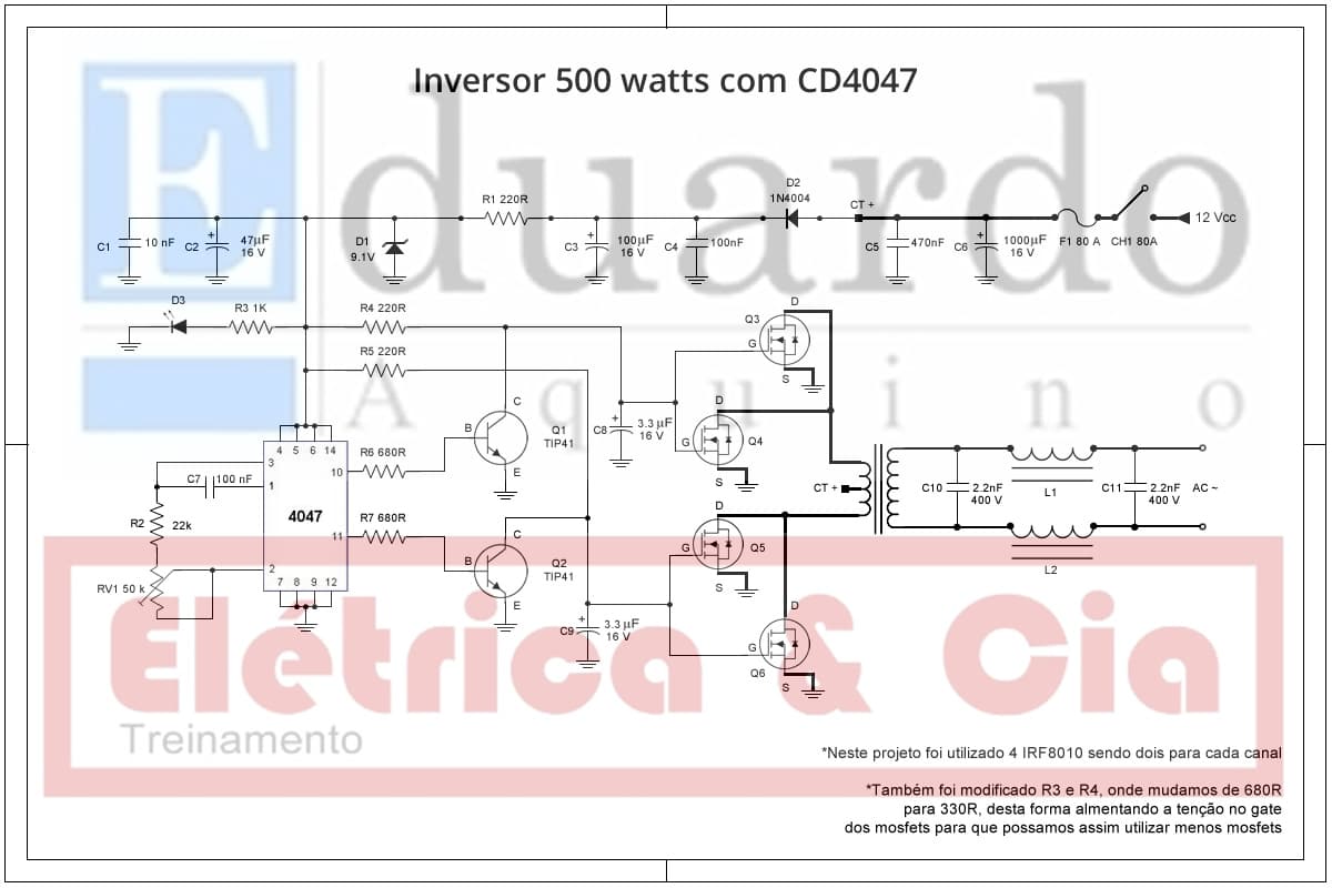 Como montar um Inversor de Tensão 12v/24v 110v/220v